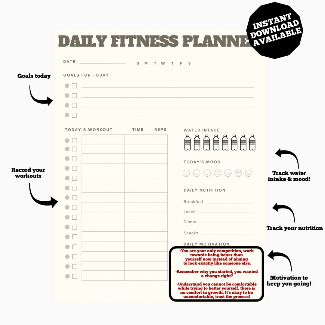 Daily Workout Planner | Daily Planner Editable | Daily Planner ...