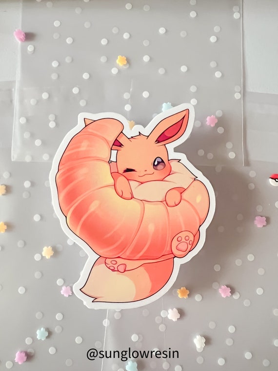 Eevee With a Croissant Pokemon Stickers Laptop Decal Water - Etsy Australia