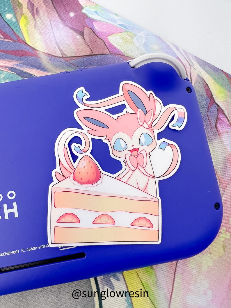 Sylveon With Strawberry Cake Vinyl Sticker Pokemon Stickers - Etsy