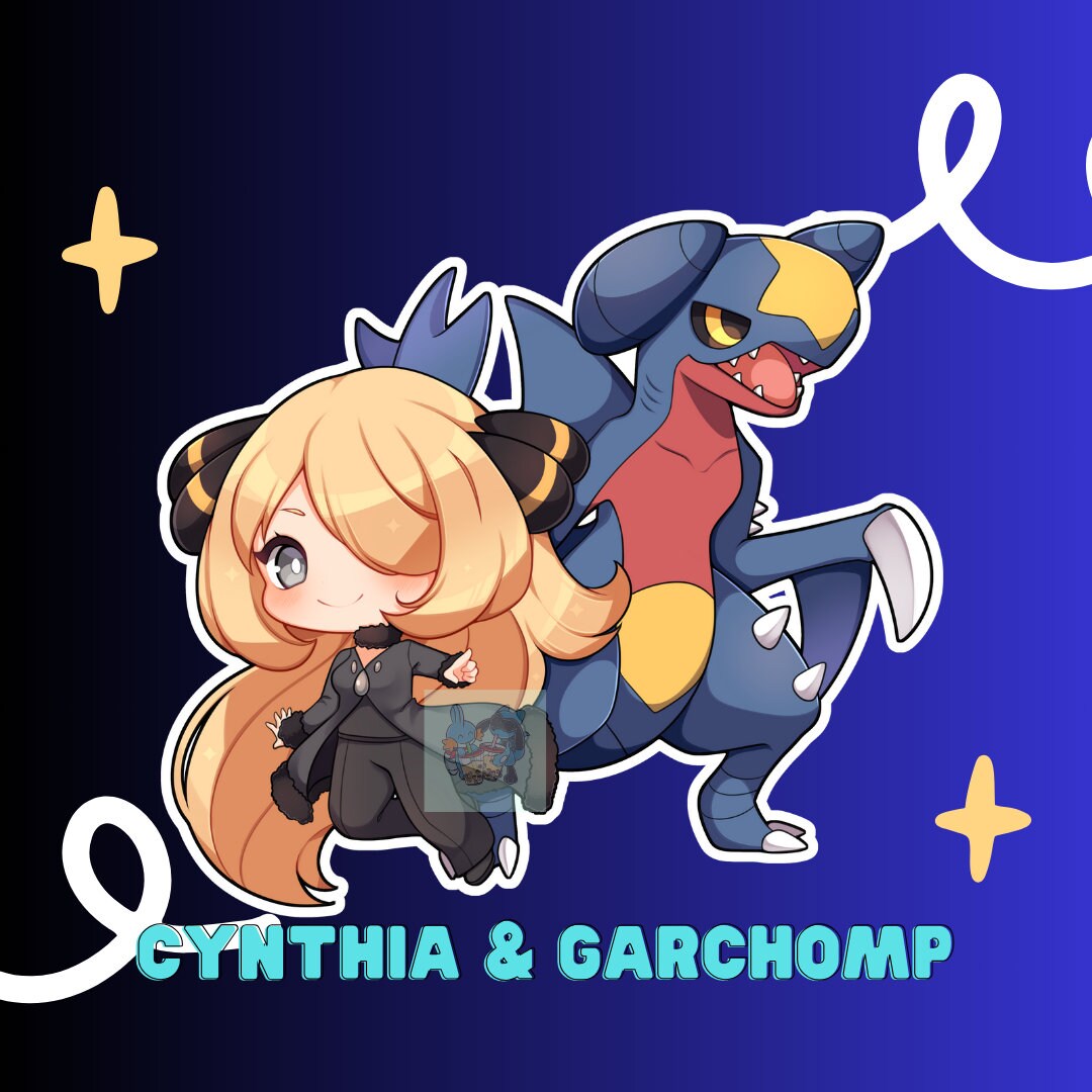 Cynthia and Garchomp Pokemon Champion Vinyl Sticker Trendy Pokemon ...