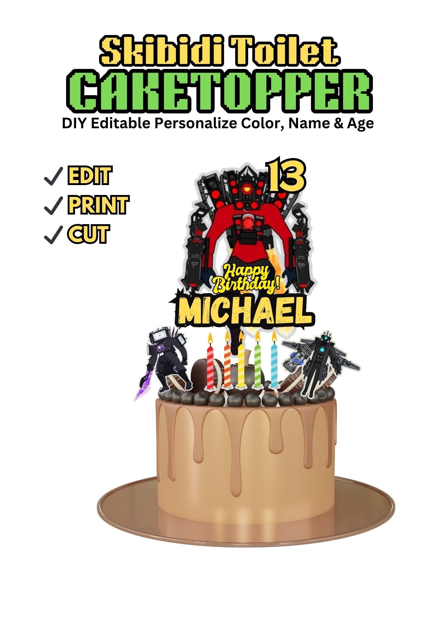 Upgraded Titan Speakerman Cake Topper, Skibidi Toilet Birthday ...