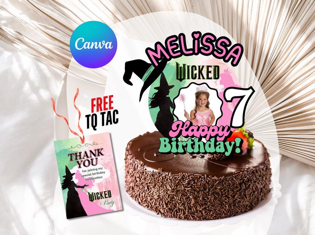 Wicked Birthday Caketopper for Girl With Photo, Pink Green Party Supply ...