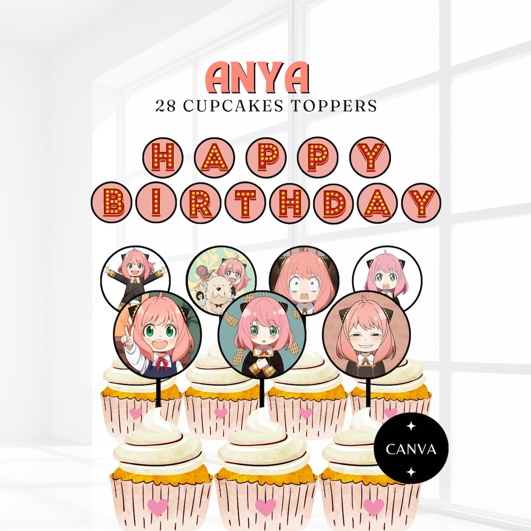 Anya Spy X Family Birthday Cupcakes Toppers Decoration for Birthday ...