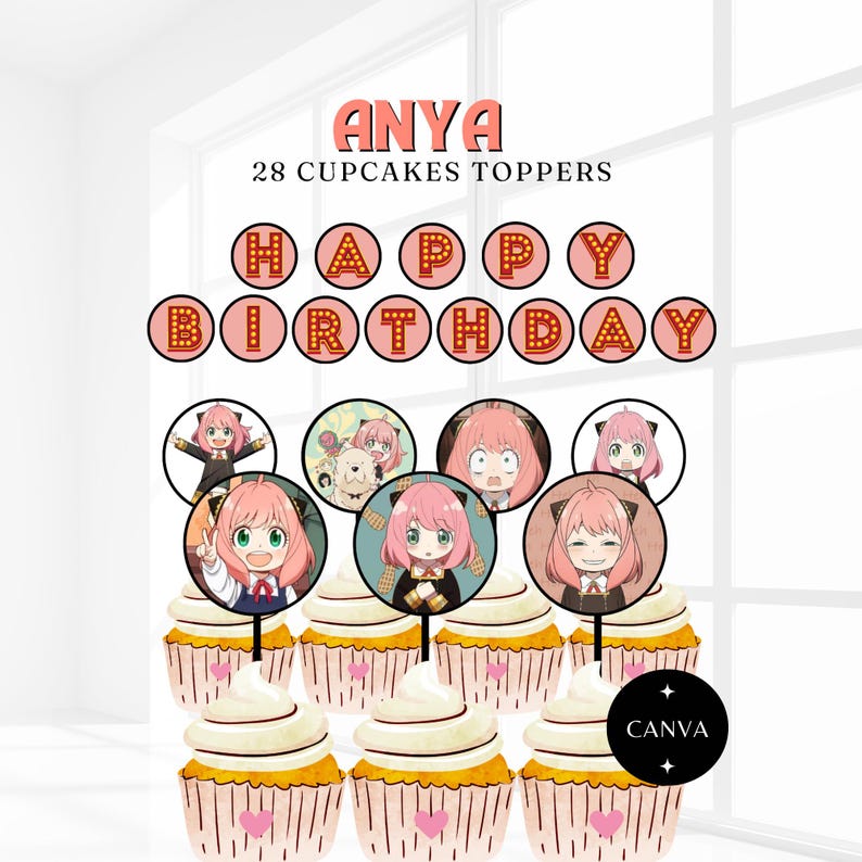 Anya Spy X Family Birthday Cupcakes Toppers Decoration for Birthday ...