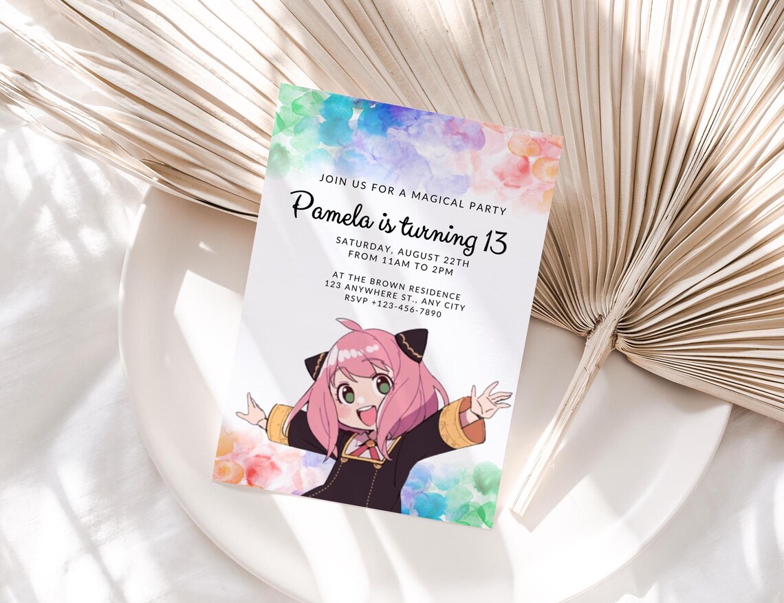 Editable Anya Birthday Invitation Printables Birthday Party Colorful ...
