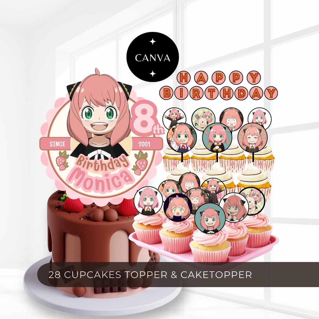 Anya Birthday Cake Toppers N Digital Cupcakes Toppers, Printables ...