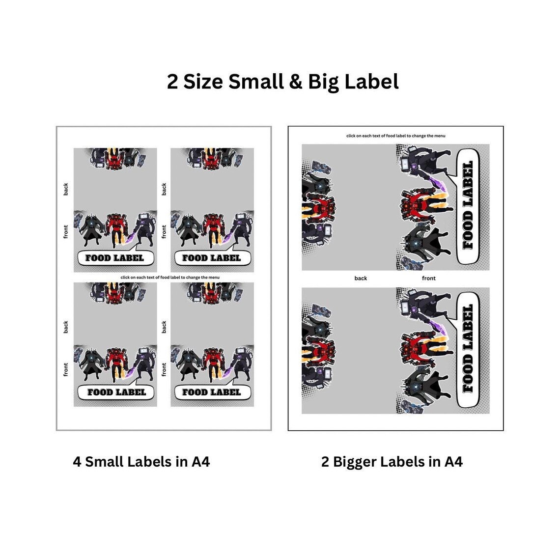 Big and Small Food Label Skibidi Toilet Place Card Label Birthday ...