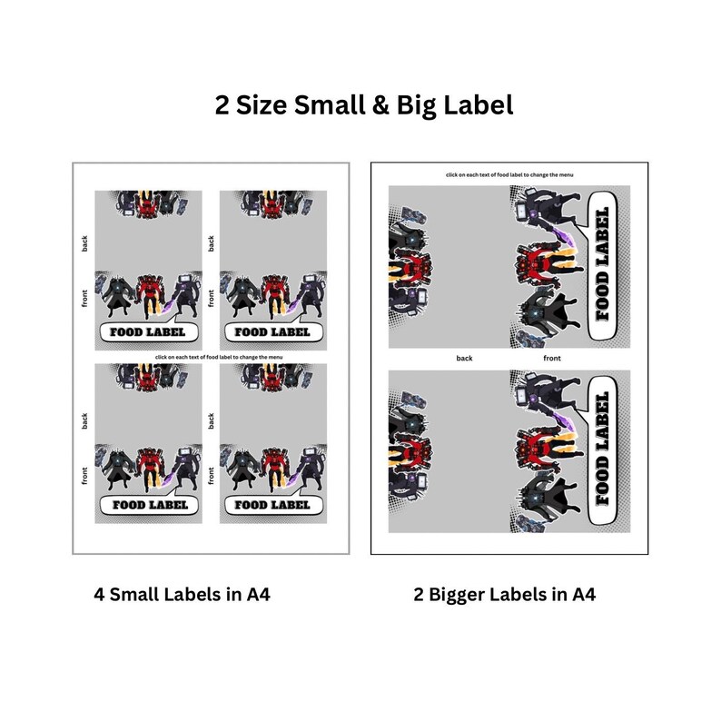 Big and Small Food Label Skibidi Toilet Place Card Label Birthday ...