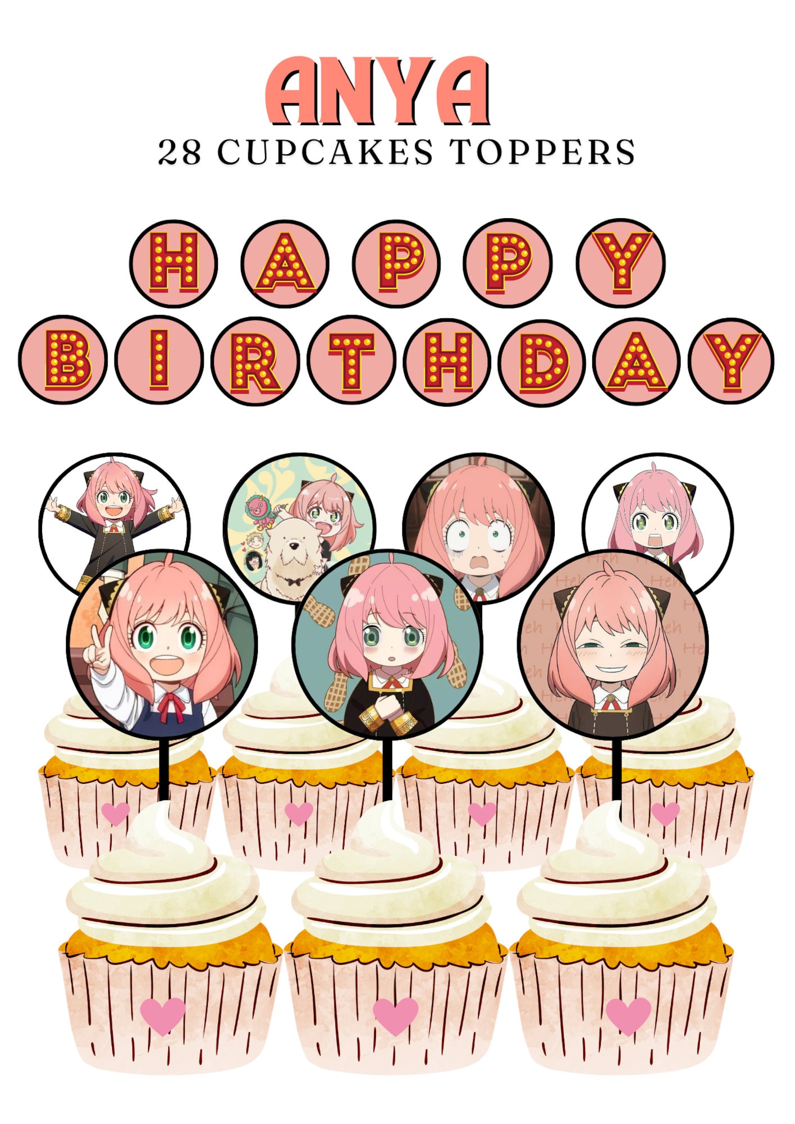 Anya Spy X Family Birthday Cupcakes Toppers Decoration for Birthday ...