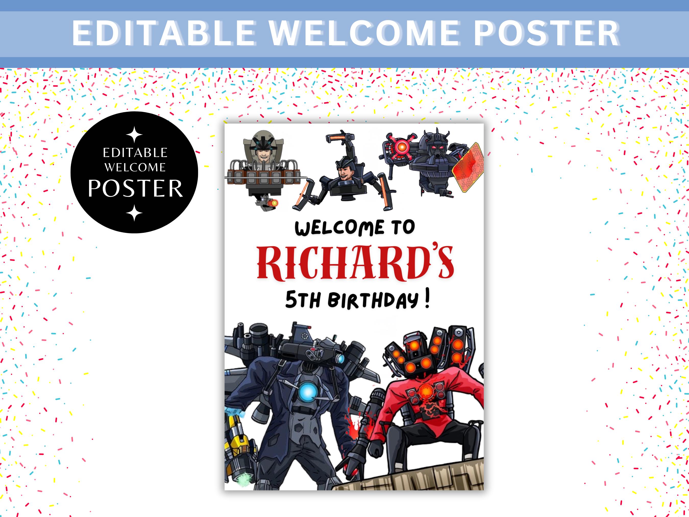 Skibidi Toilet Boy Birthday Bundle, Kid Invitation Card Party Deco ...