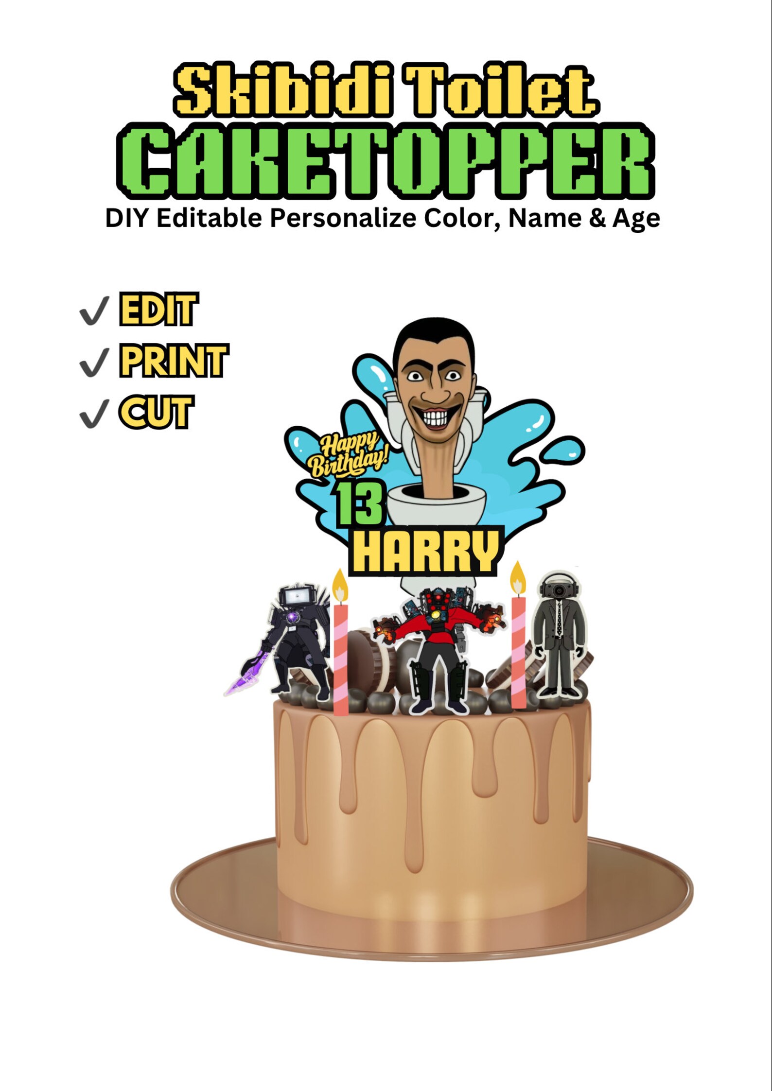 Skibidi Toilet Cake Topper and Small Caketoppers for Skibidi Birthday ...