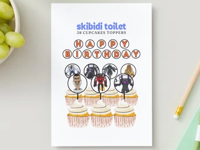 Skibidi Toilet Birthday Cupcake Toppers for Boy, Digital Skibidi ...