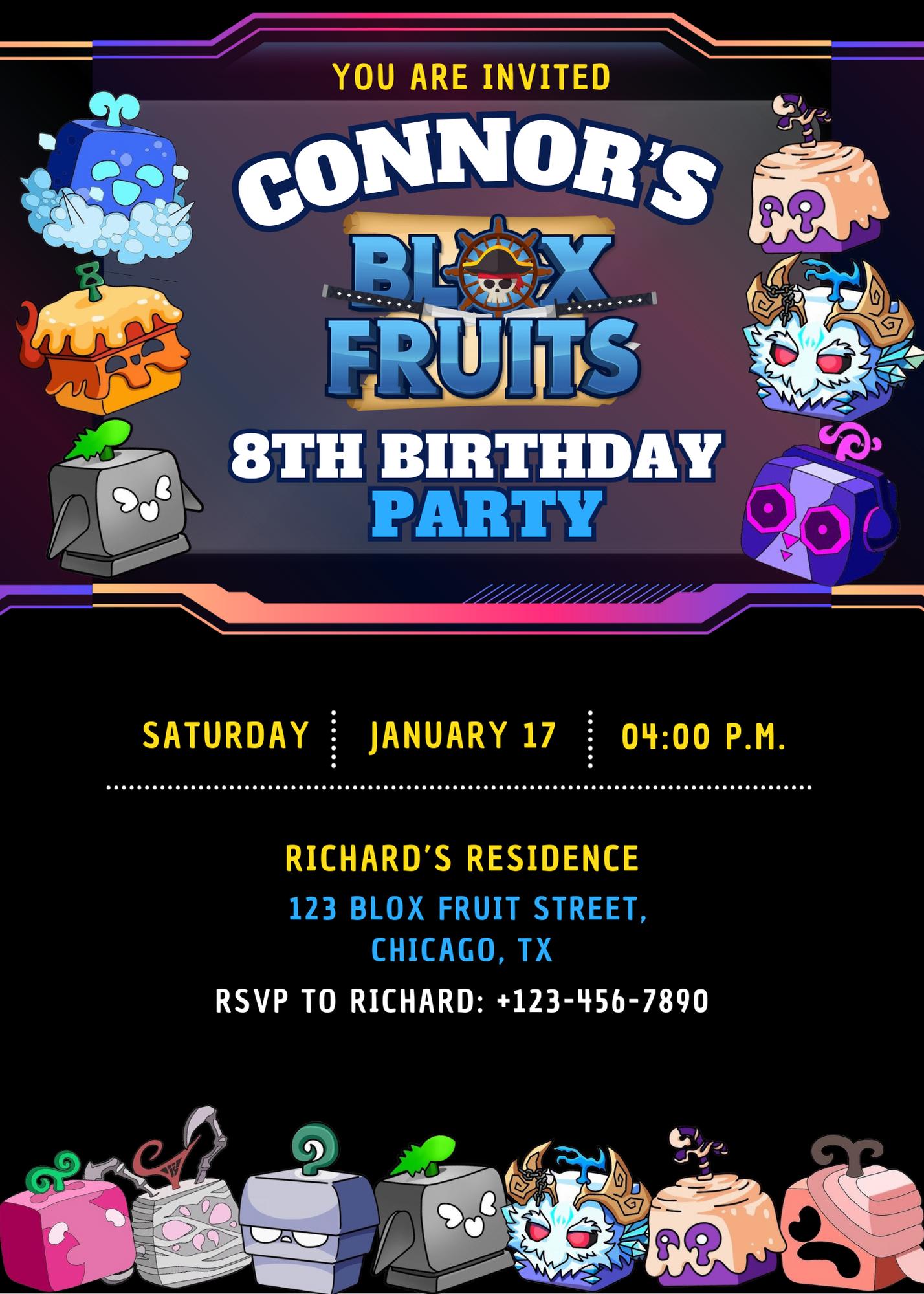 Blox Fruits Birthday Bash Invitation Card - Roblox Epic Party, Fun ...