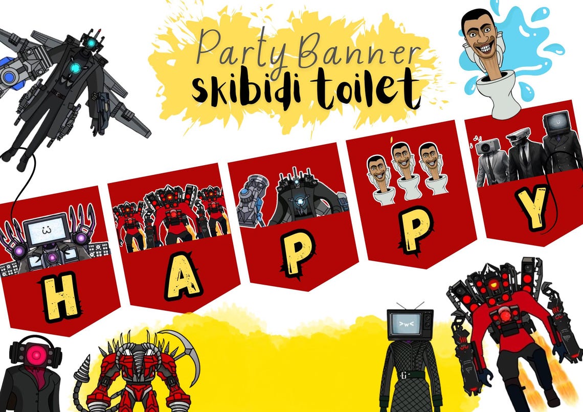 Boys Birthday Banner Skibidi Toilet, Kids Banner, Teens Birthday Decor ...