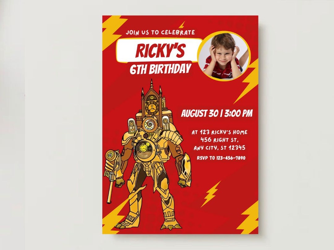 Editable Birthday Invitation Templates Upgraded Titan Clockman, Digital ...
