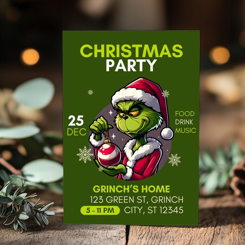 Merry Grinchmas Party Invitation, Editable Winter Invite, Printable ...