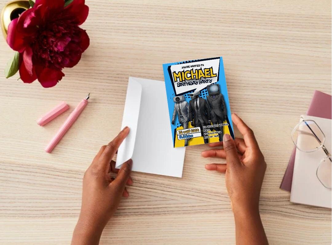 Speakerman Cameraman Tvman Birthday Invitation Card Skibidi Toilet - Etsy