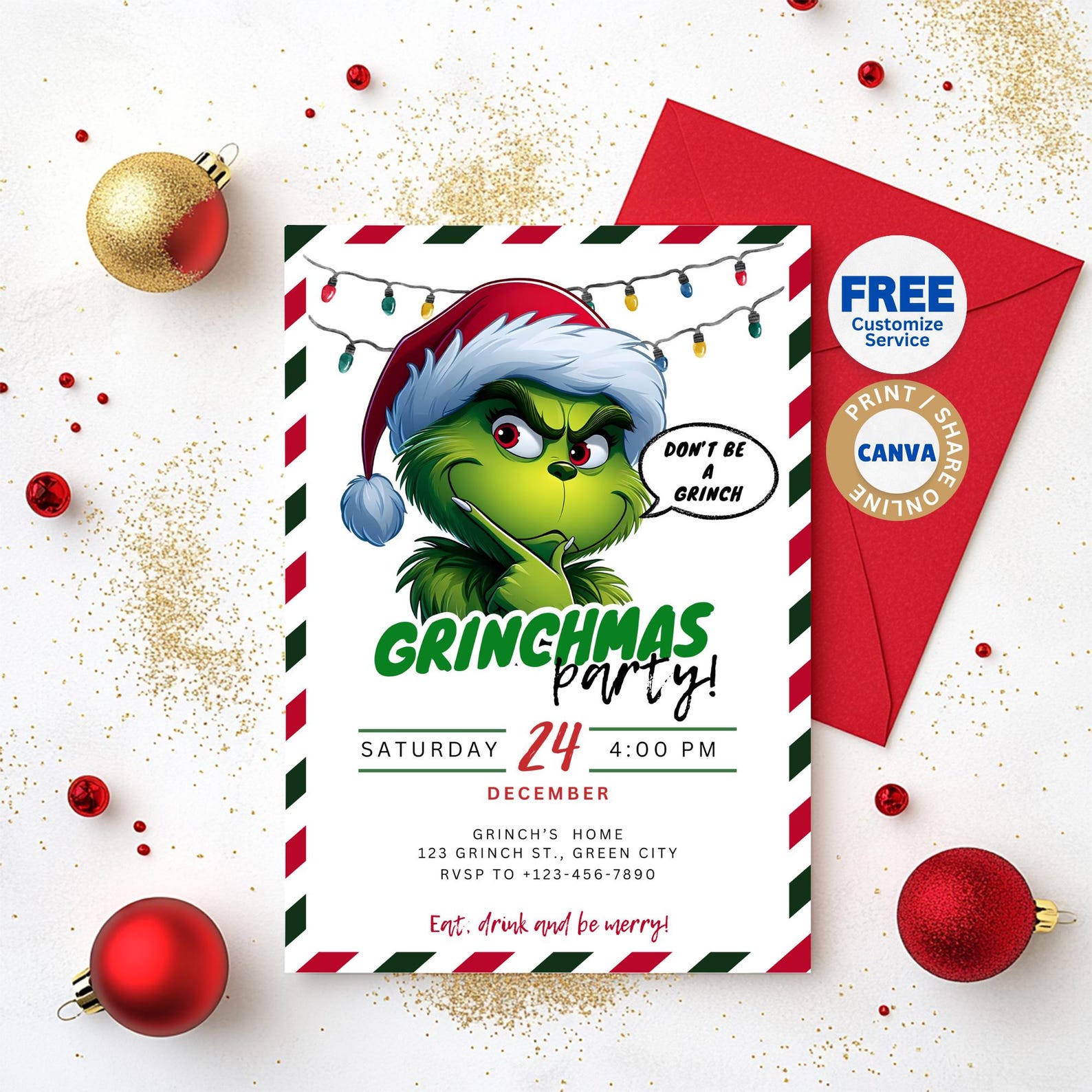 Editable Grinch Party Invitation | Merry Grinchmas Invitation | Grinch ...