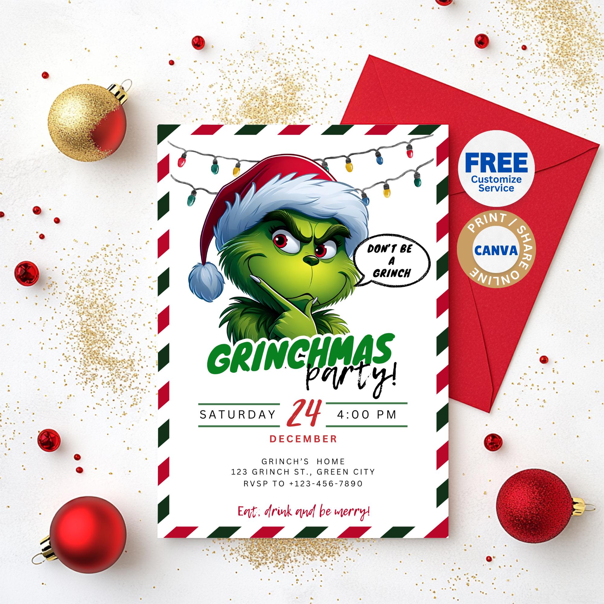 Editable Grinch Party Invitation | Merry Grinchmas Invitation | Grinch ...