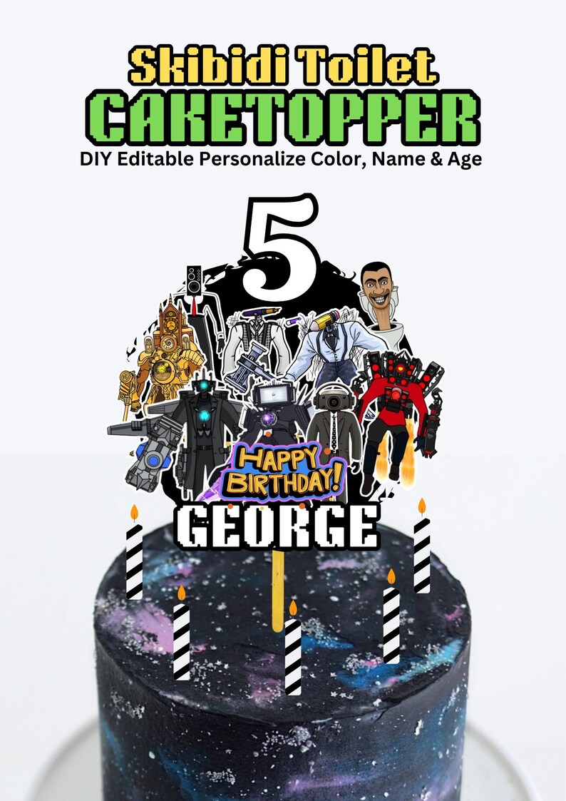 Editable Birthday Cake Topper Skibidi Toilet Birthday Invitation ...