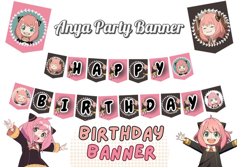 Birthday Banner Anya Spy X Family Pink Theme Birthday Party Decorations ...