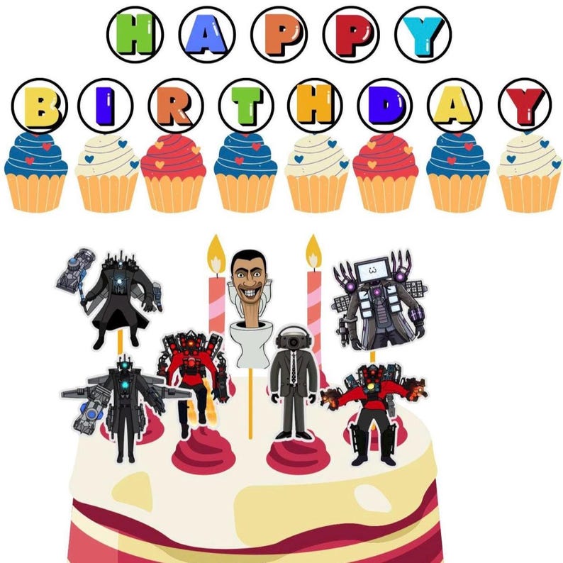 Skibidi Toilet Birthday Cupcakes Toppers 20 Pieces, Skibidi Cake Topper ...