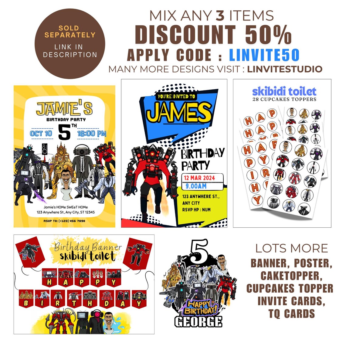 Skibidi Toilet Cake Topper and Small Caketoppers for Skibidi Birthday ...