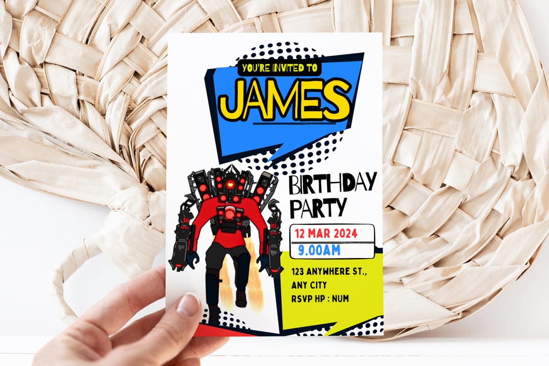Skibidi Toilet Birthday Invitation | Titan Cameraman Party Invite ...