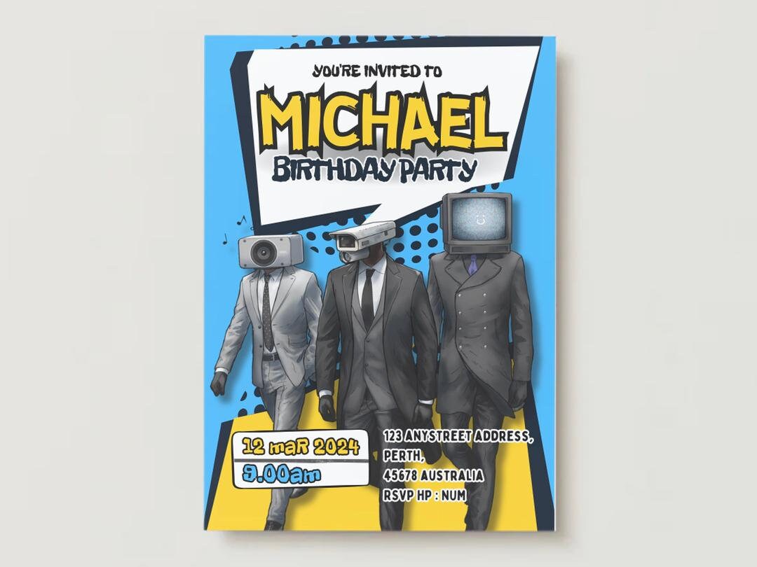 Speakerman Cameraman Tvman Birthday Invitation Card Skibidi Toilet - Etsy