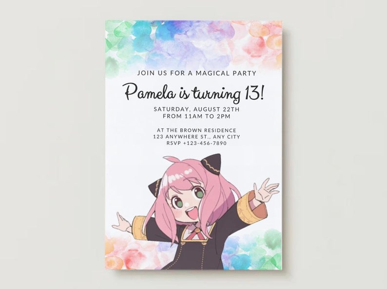 Editable Anya Birthday Invitation Printables Birthday Party Colorful ...