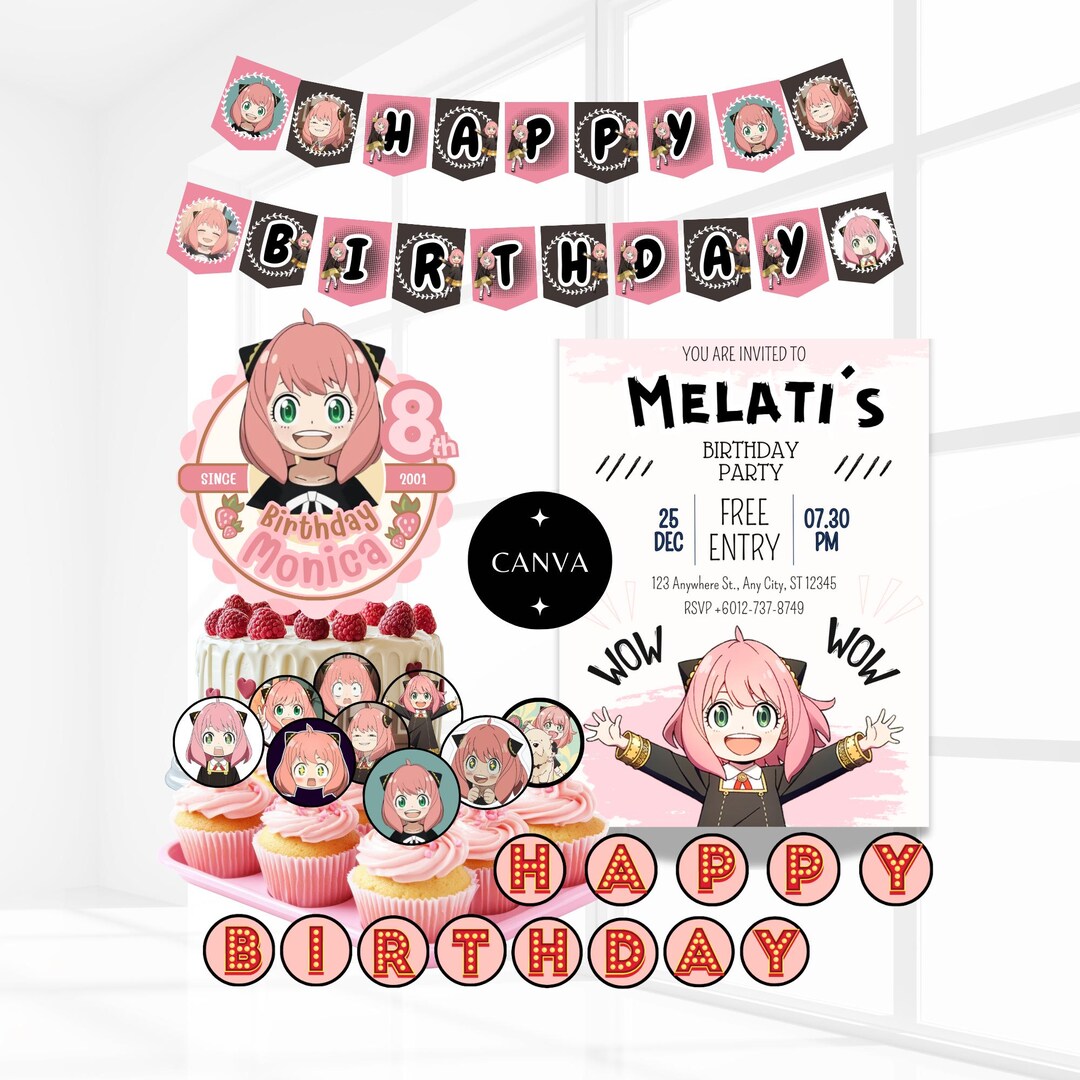 Anya Spy X Family Birthday Party Bundle | Pink Girl Invitation, Cake ...