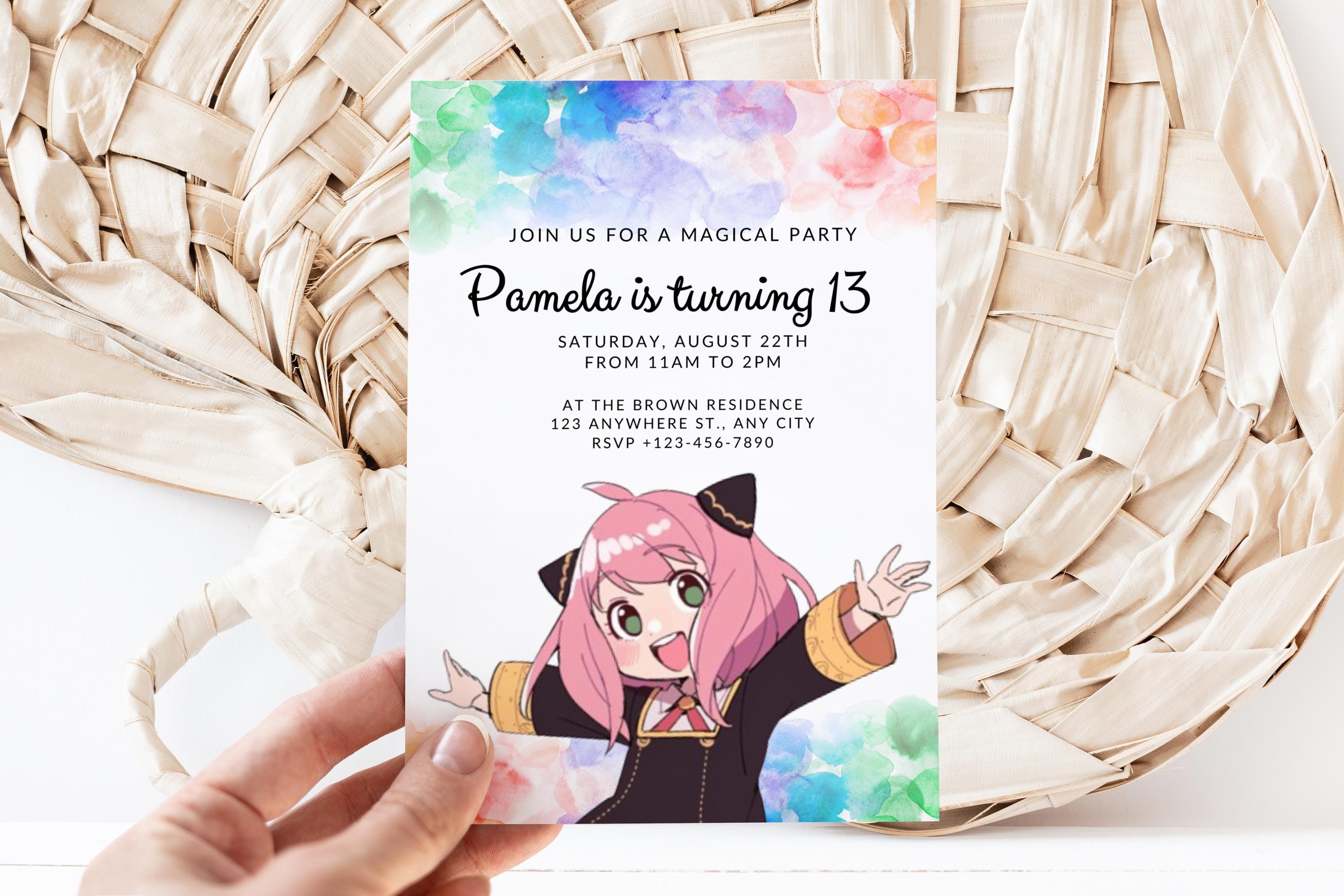 Editable Anya Birthday Invitation Printables Birthday Party Colorful ...