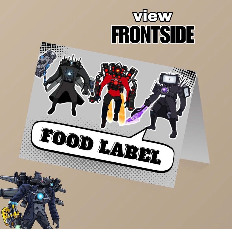 Big and Small Food Label Skibidi Toilet Place Card Label Birthday ...