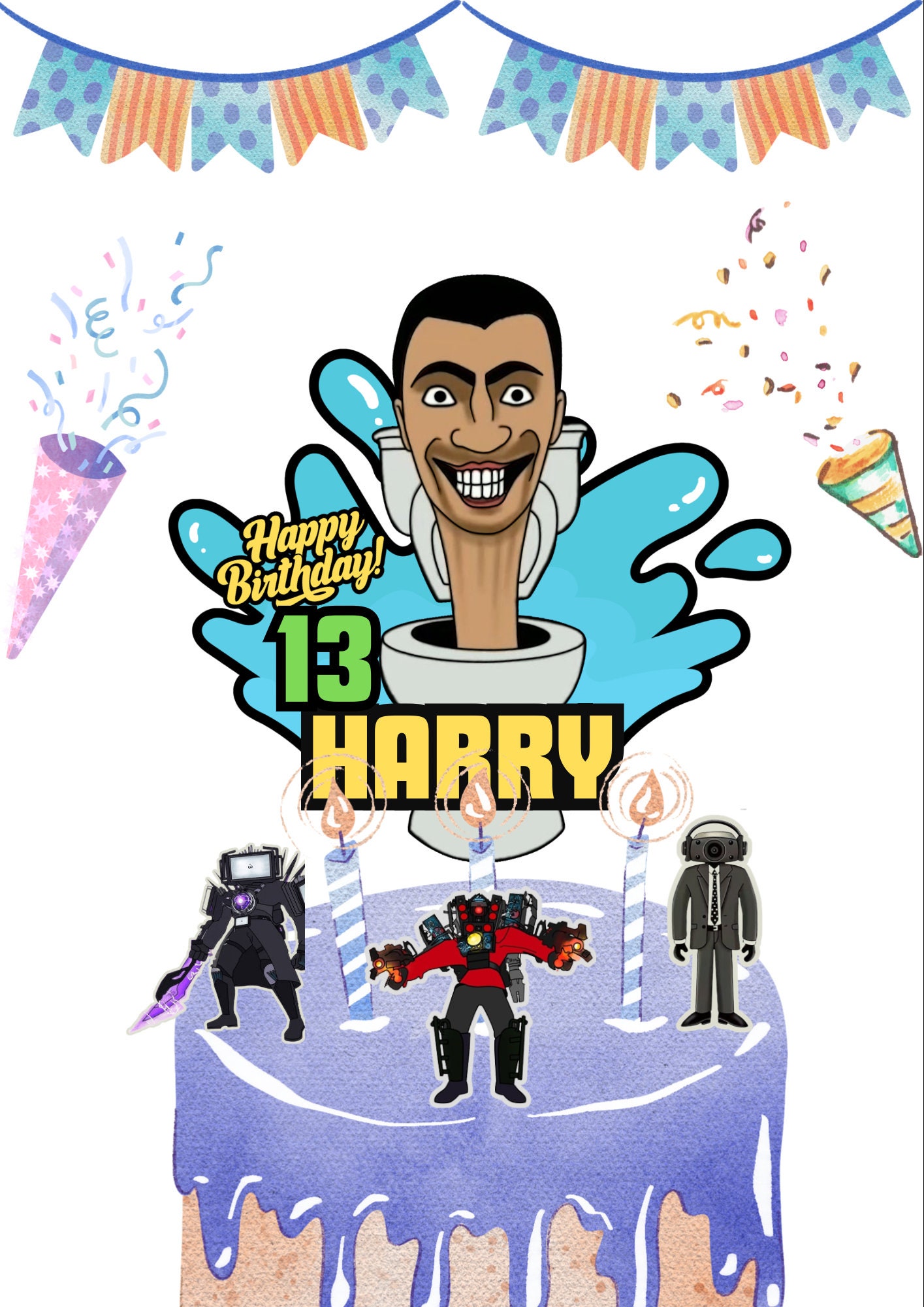 Skibidi Toilet Cake Topper and Small Caketoppers for Skibidi Birthday ...