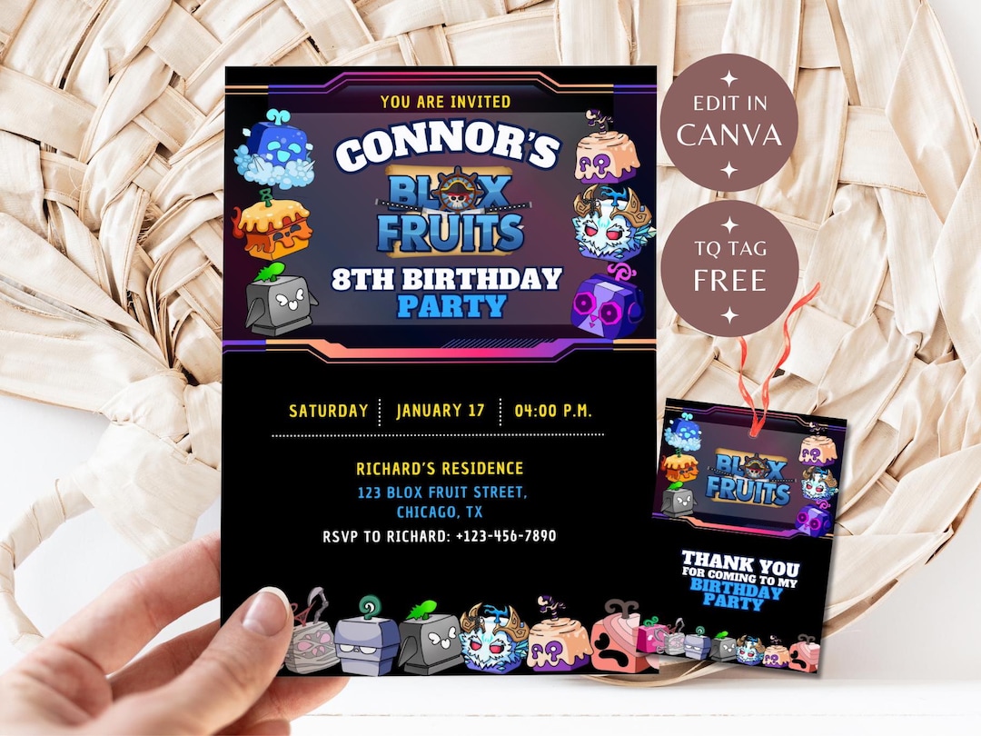 Blox Fruits Birthday Bash Invitation Card - Roblox Epic Party, Fun ...