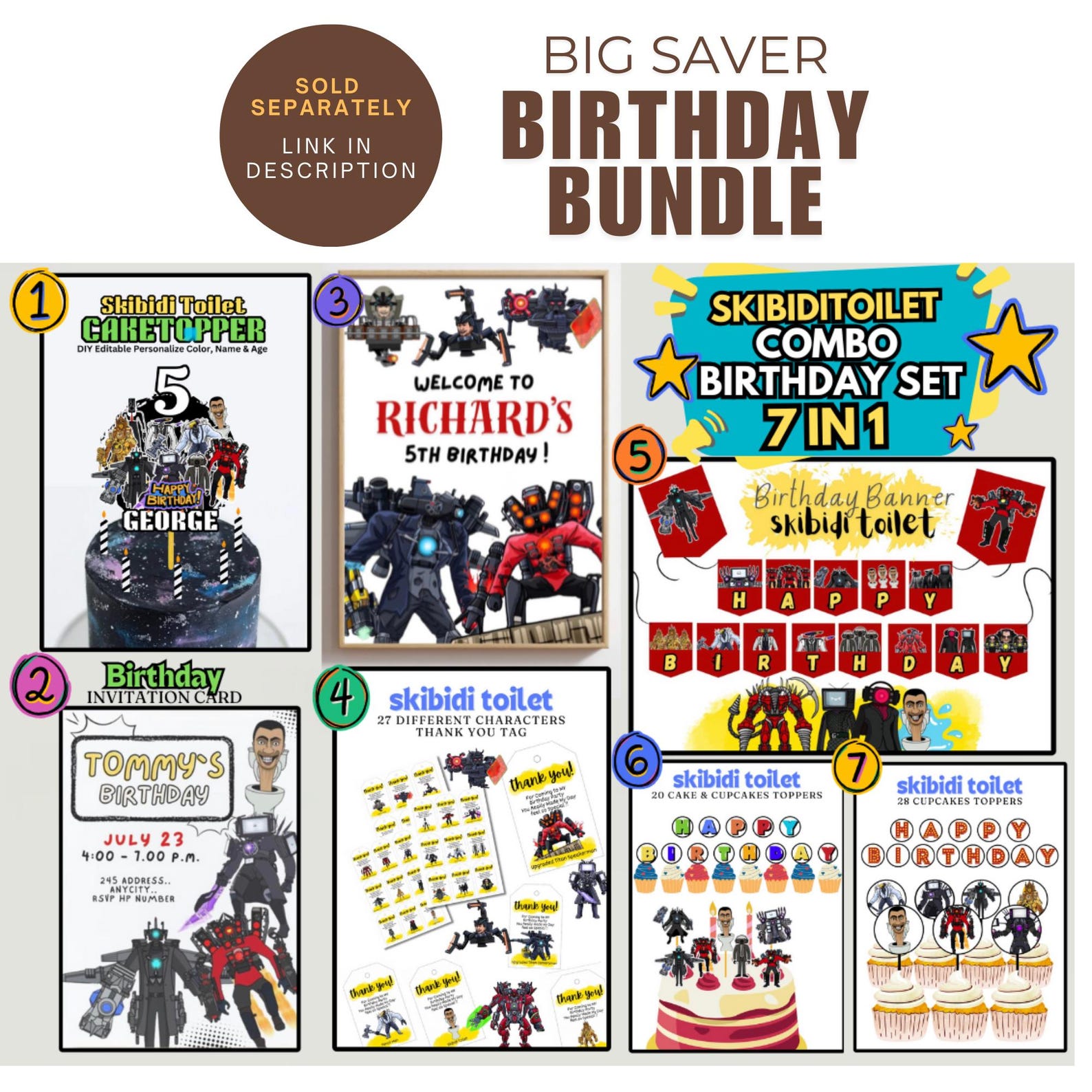 Skibidi Toilet Cake Topper and Small Caketoppers for Skibidi Birthday ...