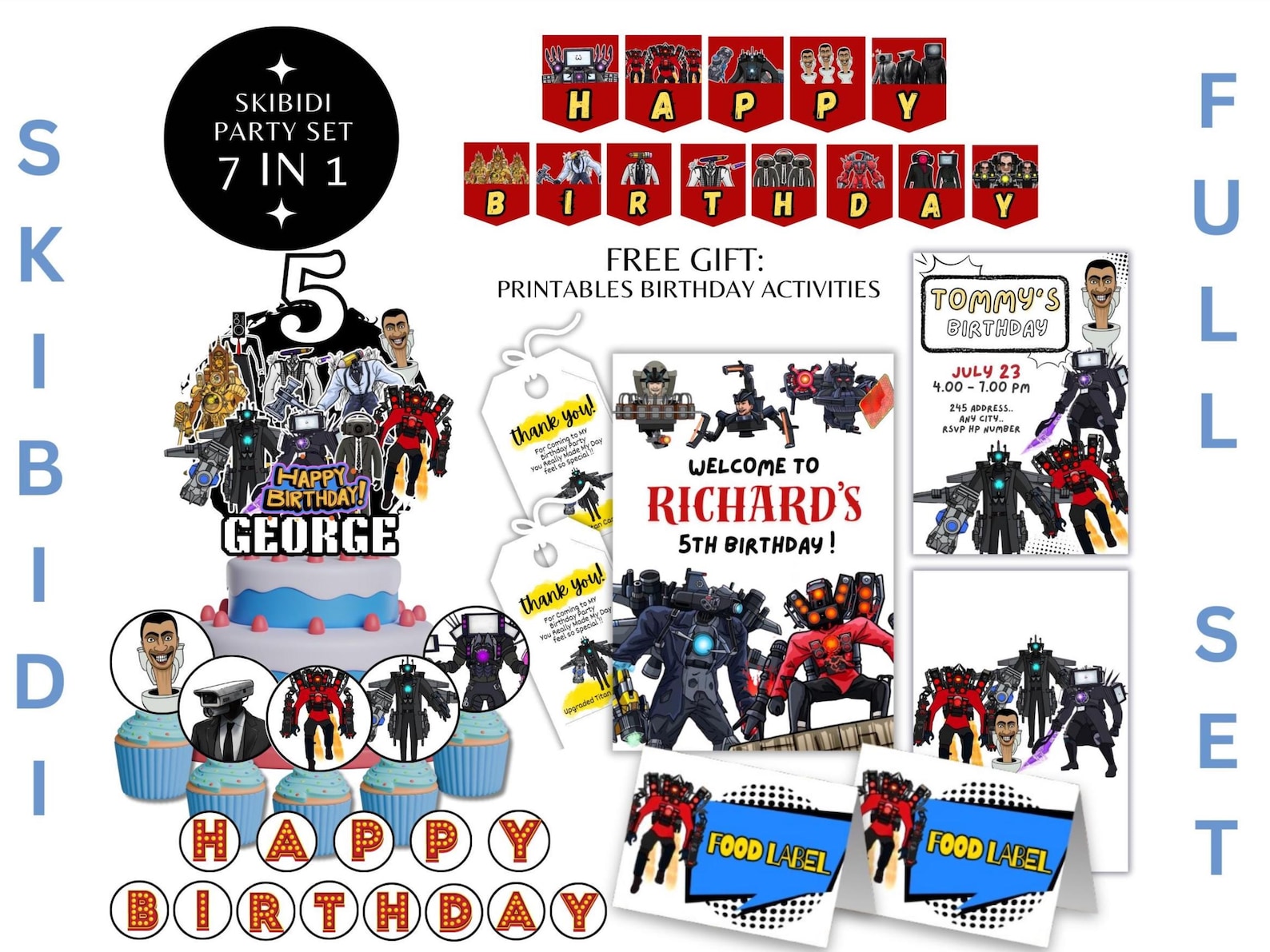 Skibidi Toilet Boy Birthday Bundle, Kid Invitation Card Party Deco ...