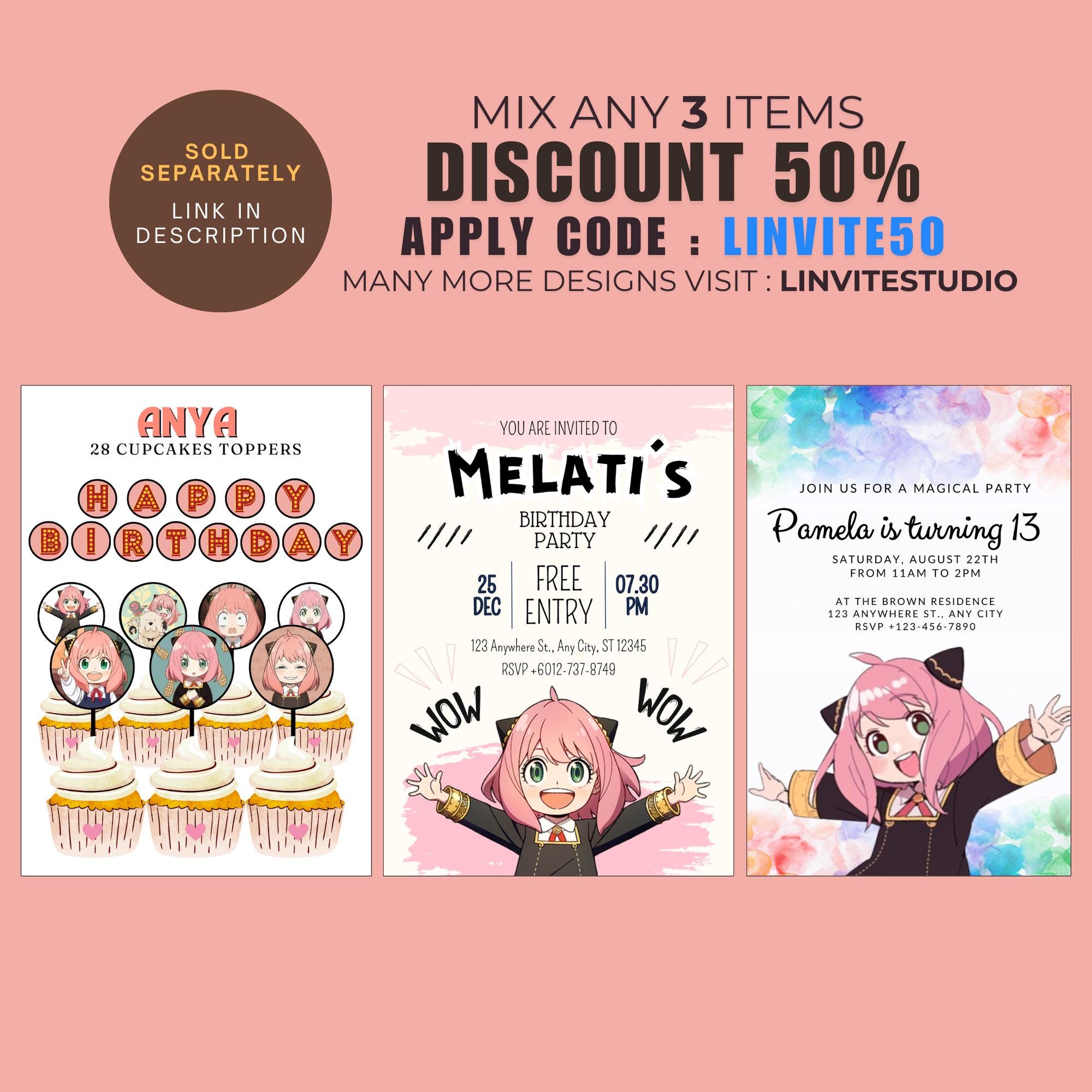 Anya Birthday Invitation Templates, Digital Spy X Birthday Invite, Anya ...