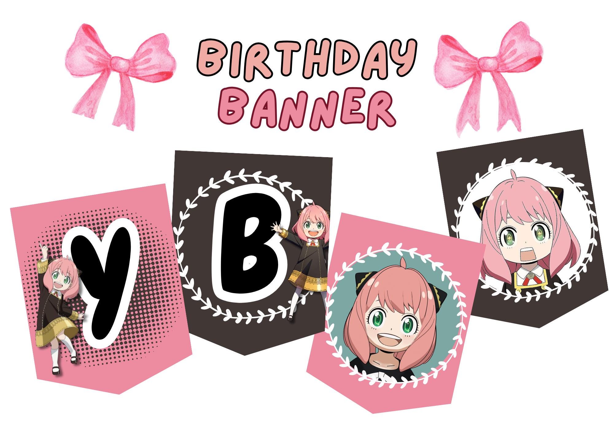 Birthday Banner Anya Spy X Family Pink Theme Birthday Party Decorations ...