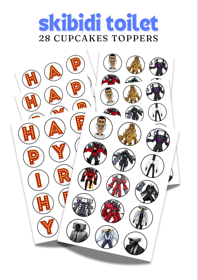 Skibidi Toilet Birthday Decorations 28 Pieces Cupcakes Toppers - Etsy