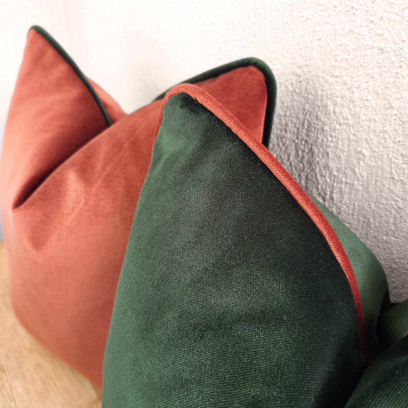 Dark Green Pillow Cover With Terracotta Piping, Throw Pillow Case With ...