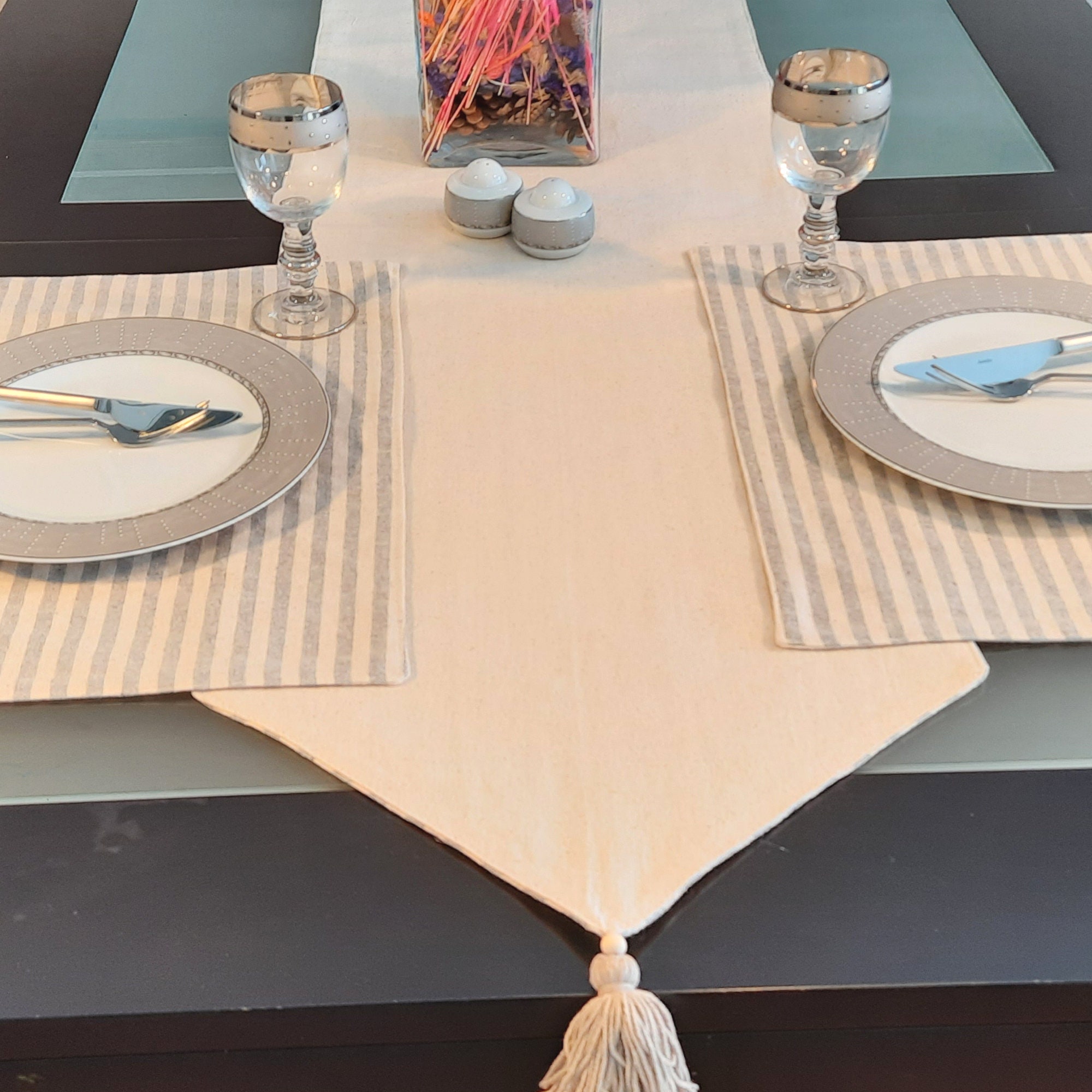 Boho Striped Linen Table Runner, Farmhouse Table Runner, Extra Long 72 ...