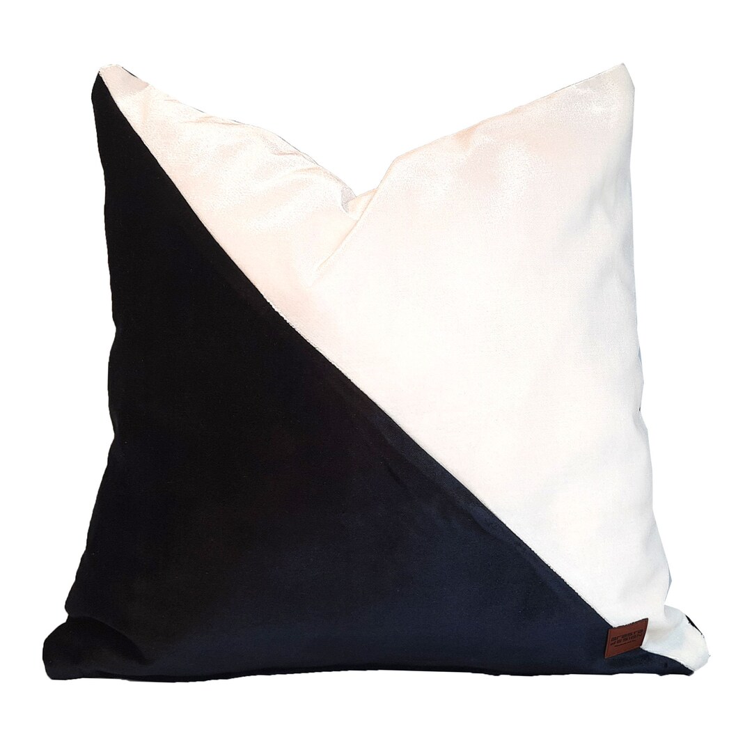 Black and White Velvet Pillow Cover, Diagonal Pillow Cover 18"x18" - Etsy