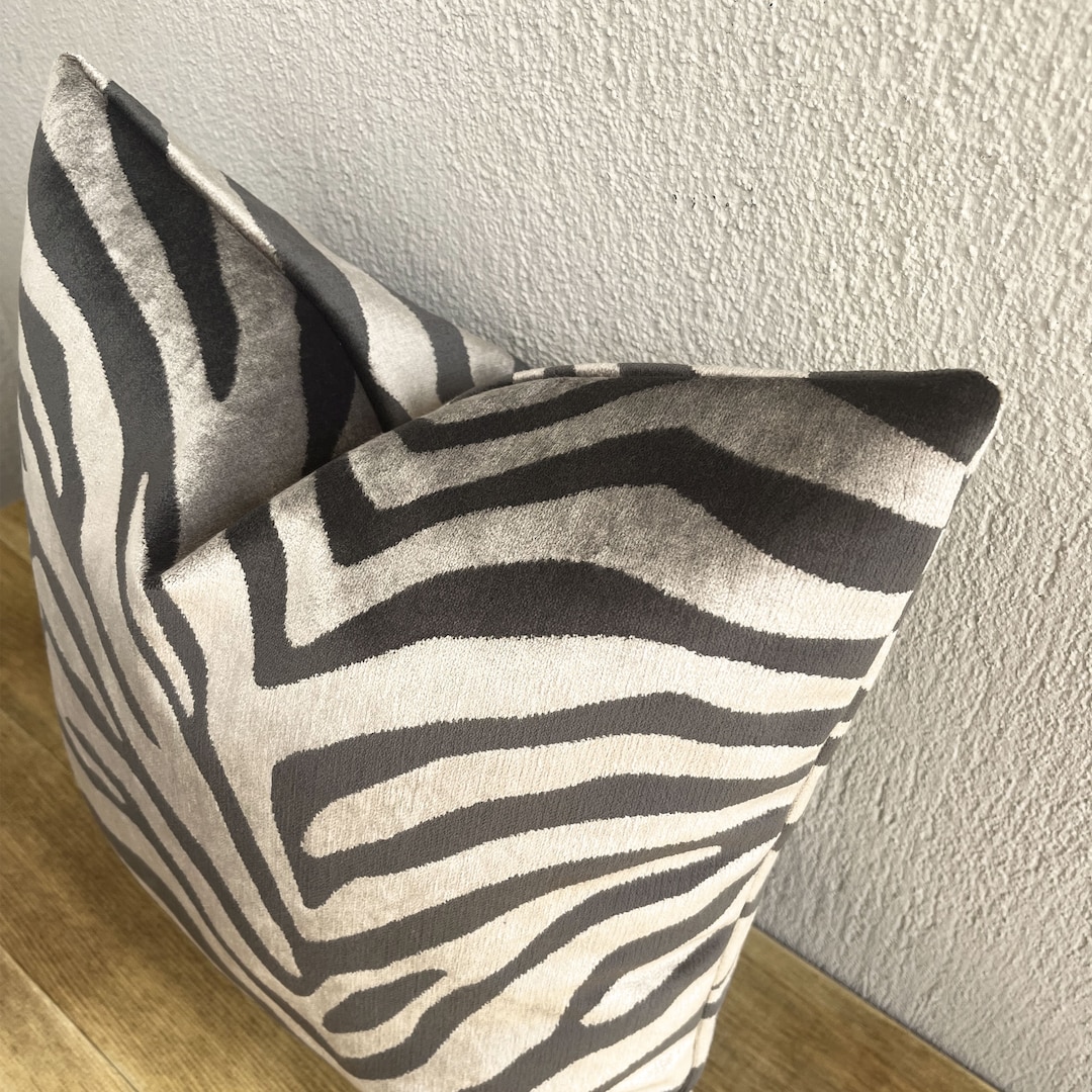 Animal Print Throw Pillow Cover, Zebra Velvet Black & Taupe Euro Sham ...