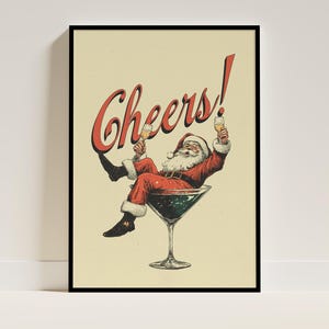 Santa Cheers Print, Vintage Christmas Prints, Digital Holiday Prints ...