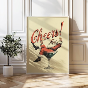Santa Cheers Print, Vintage Christmas Prints, Digital Holiday Prints ...