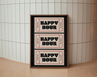 Retro Happy Hour Ticket Print: Trendy Bar Cart Art (digital Download ...