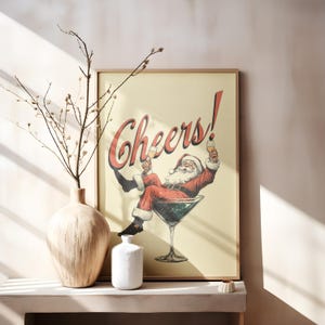 Santa Cheers Print, Vintage Christmas Prints, Digital Holiday Prints ...