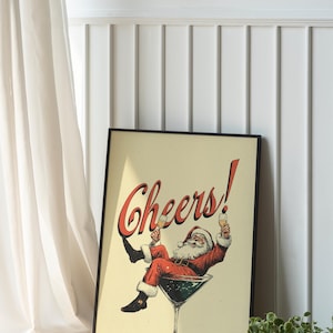 Santa Cheers Print, Vintage Christmas Prints, Digital Holiday Prints ...