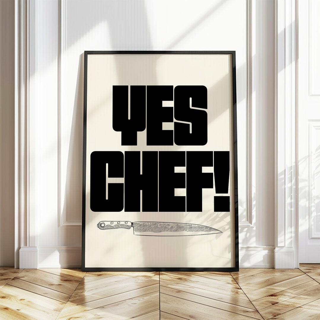 Yes Chef Poster, Mid Century Print, Kitchen Wall Art, Bon Appetit ...